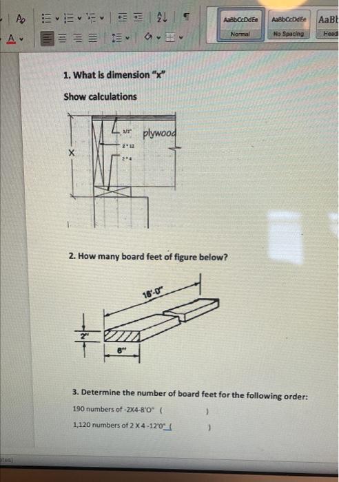 Solved 1. What is dimension " x " Show calculations 2. How | Chegg.com