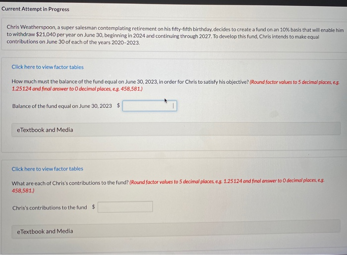 Solved Current Attempt in Progress Chris Weatherspoon, a | Chegg.com