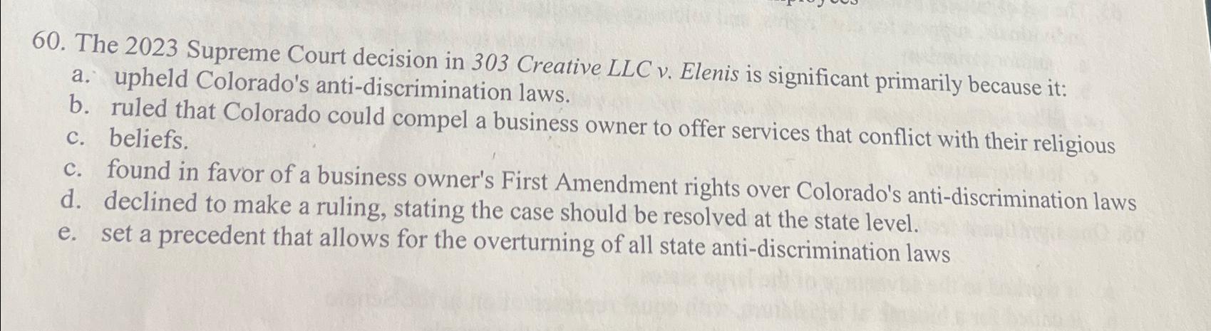 Solved The 2023 ﻿Supreme Court decision in 303 ﻿Creative LLC | Chegg.com