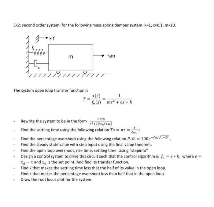 Solved Ex2: second order system: for the following mass | Chegg.com