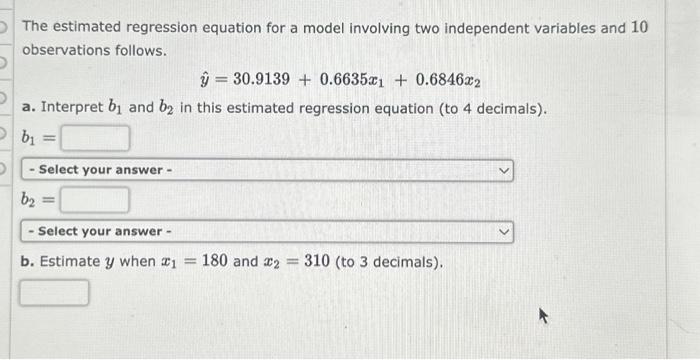 Solved The estimated regression equation for a model | Chegg.com