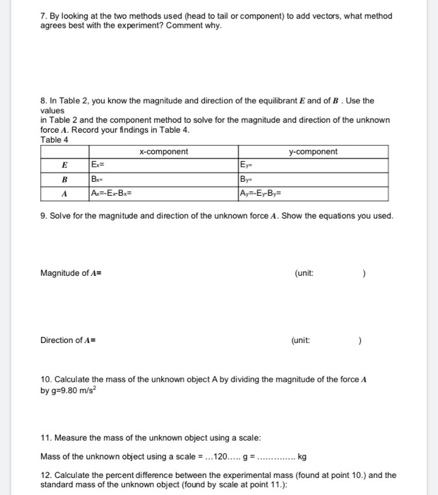 Name Section Force Table Lab Report Table 1 Force | Chegg.com