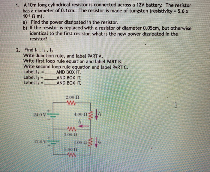 Solved 1. A 10m long cylindrical resistor is connected | Chegg.com