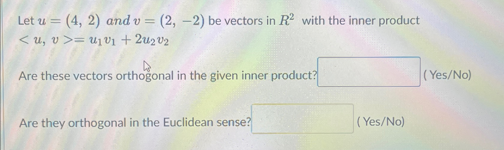 Solved Let u=(4,2) and v=(2,-2) be vectors in R2 with the | Chegg.com Solved Let u=(4,2) and v=(2,-2) be vectors in R2 with the | Chegg.com