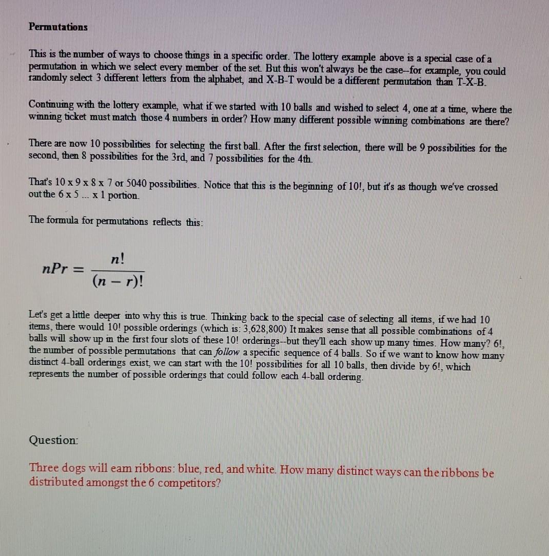 Solved Permutations This is the number of ways to choose | Chegg.com