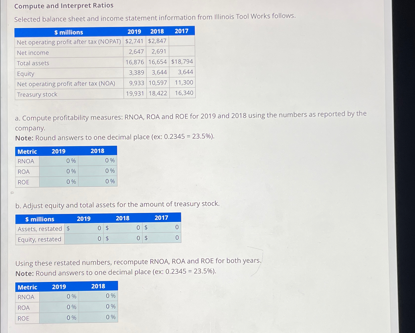Compute and Interpret RatiosSelected balance sheet | Chegg.com
