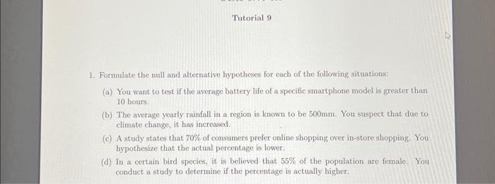 Solved 1. Formulate the null and alternative hypotheses for | Chegg.com