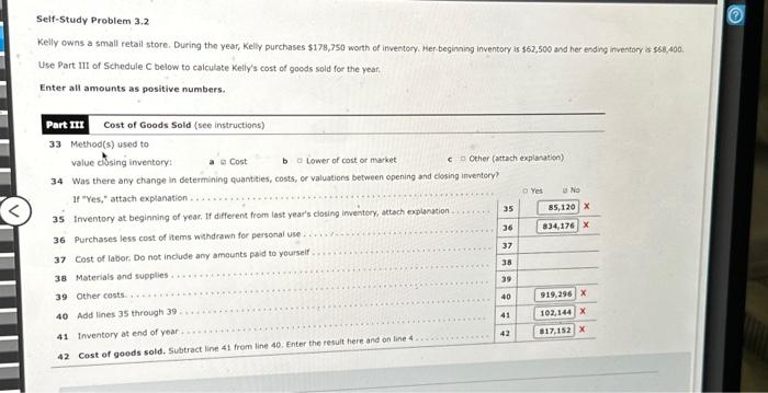 Solved Self-Study Problem 3.2 Kelly owns a small retail | Chegg.com