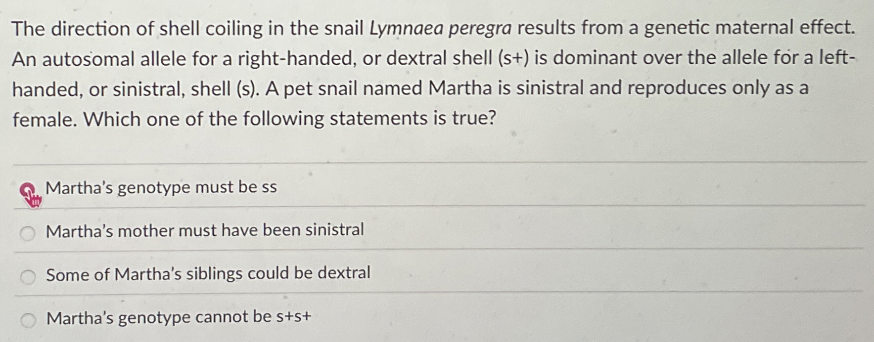 Solved The direction of shell coiling in the snail Lymnaea | Chegg.com