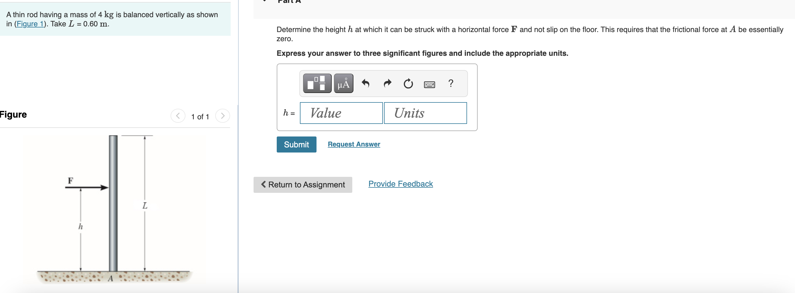 Solved A thin rod having a mass of 4kg ﻿is balanced | Chegg.com