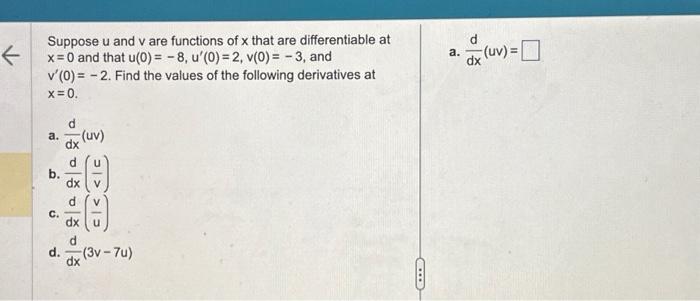 Solved Suppose u and v are functions of x that are | Chegg.com