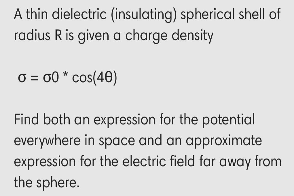 Solved A thin dielectric (insulating) spherical shell of | Chegg.com
