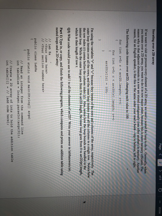 Solved Page of 5 O - ZOOM Iterating over a 2D array If | Chegg.com