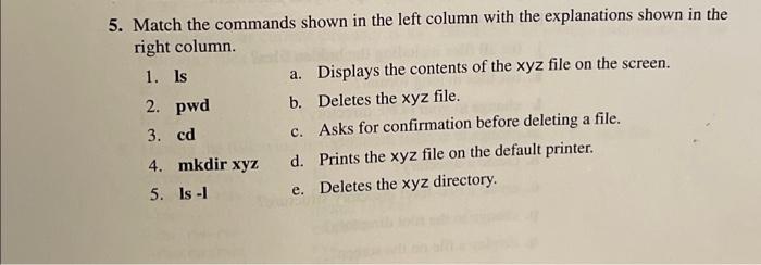Solved 5. Match the commands shown in the left column with | Chegg.com