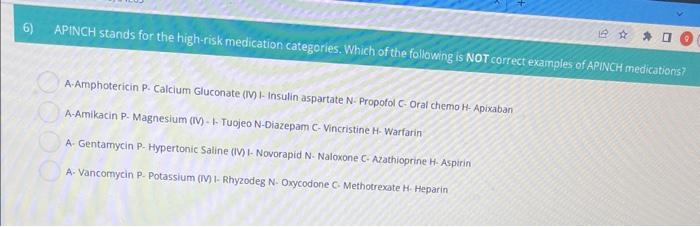 Solved A.Amphoteticin P. Calcium Gluconate (IV I- Insulin | Chegg.com