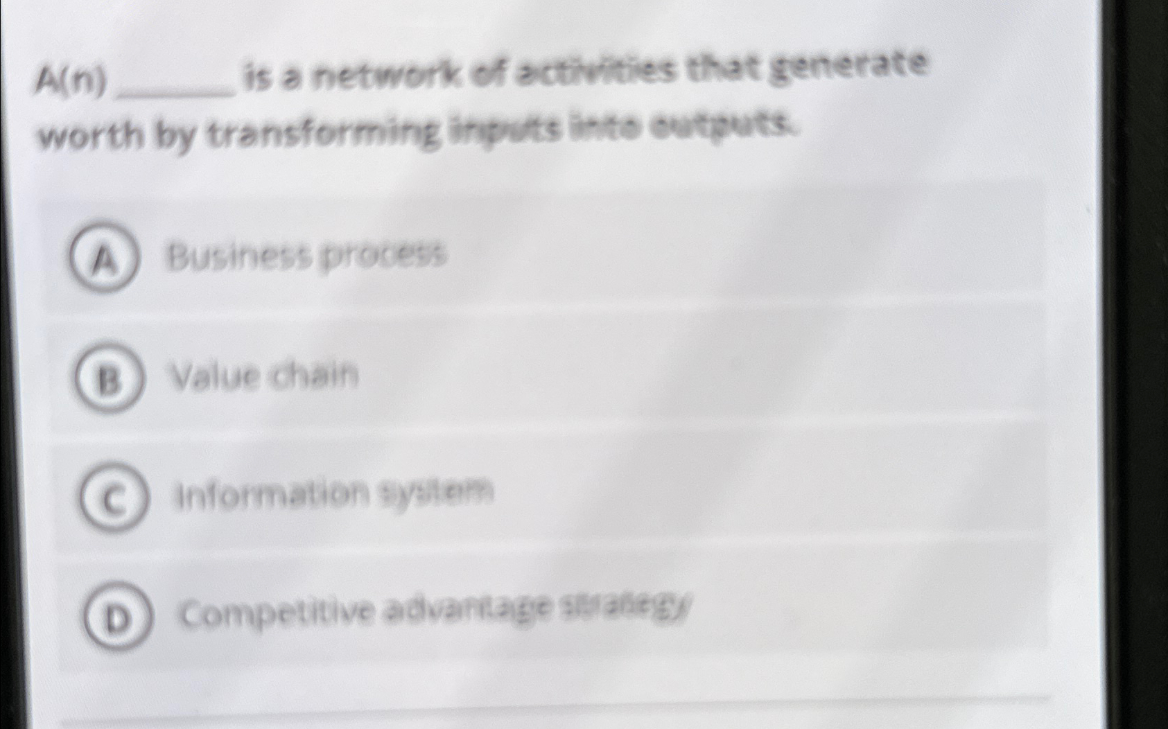 Solved A(n), ﻿is a network of activities that generate worth | Chegg.com