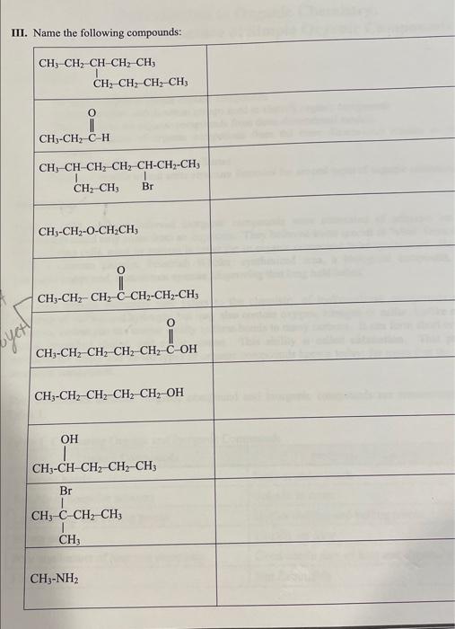 Solved III. Name the following compounds: yet | Chegg.com