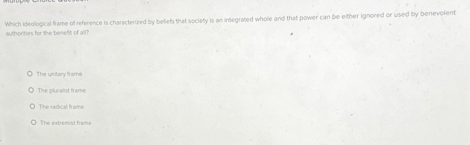 Solved Which ideological frame of reference is characterized | Chegg.com