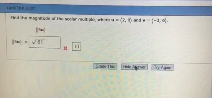 Solved LaTATO 8..037 Find the magnitude of the scalar | Chegg.com