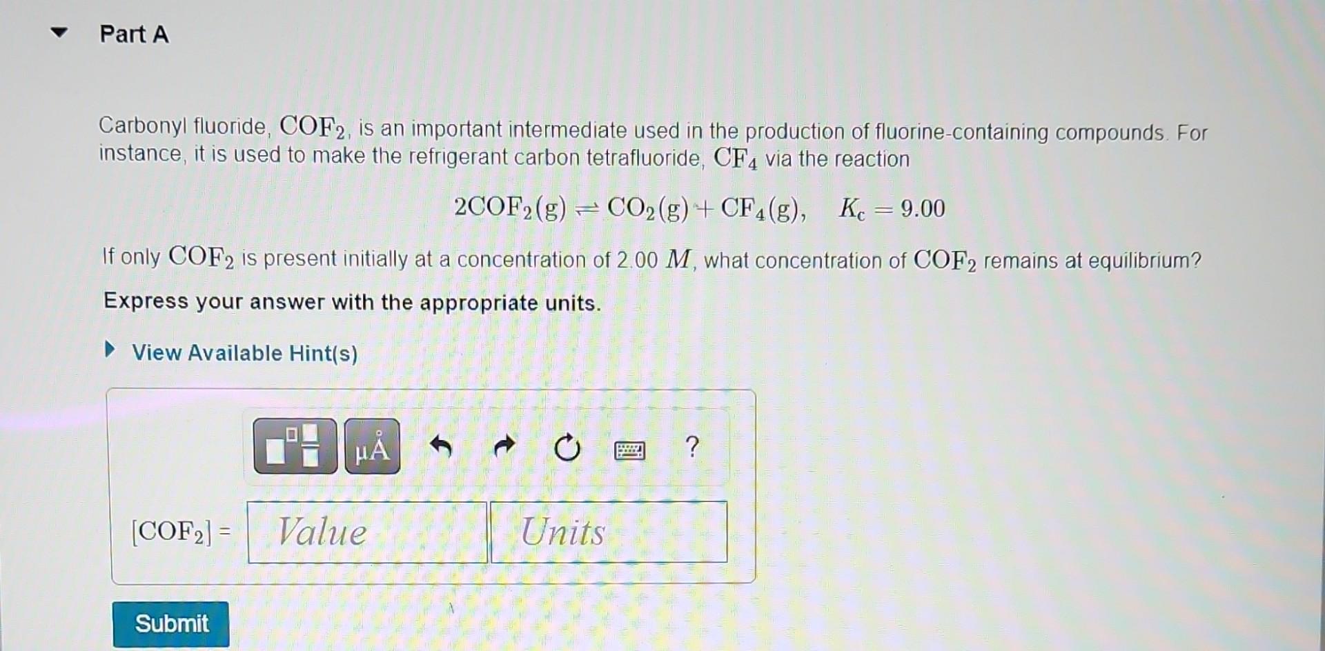 Solved Carbonyl fluoride, COF2, is an important intermediate | Chegg.com
