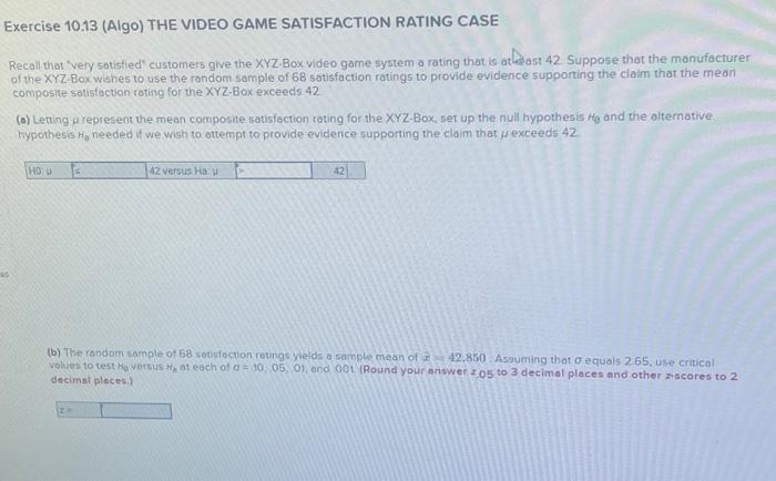 Solved Exercise 10.13 (Algo) THE VIDEO GAME SATISFACTION | Chegg.com