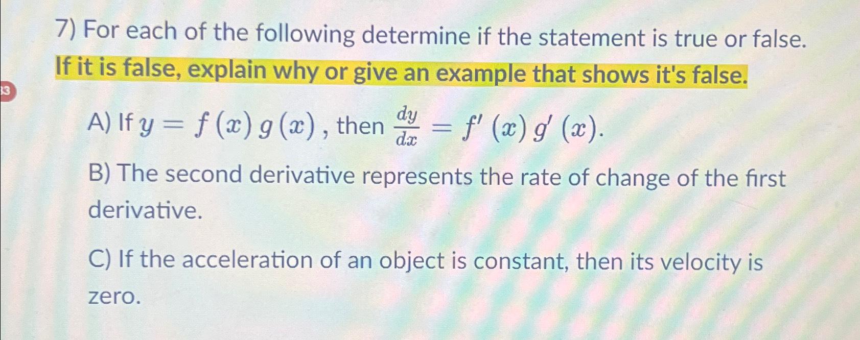 Solved For each of the following determine if the statement | Chegg.com
