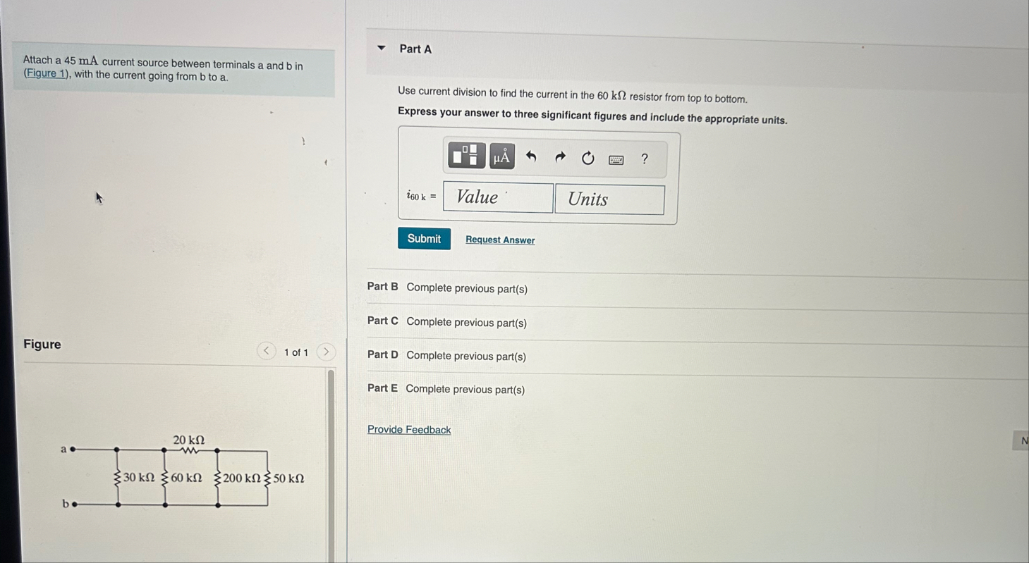 Solved Attach a 45 ﻿mA current source between terminals a | Chegg.com