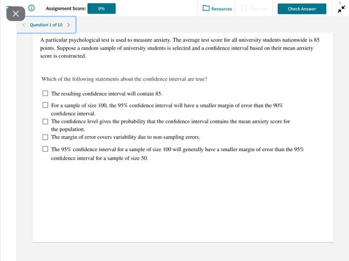 Solved Assignment Score: 0% Resources Check Answer Х | Chegg.com