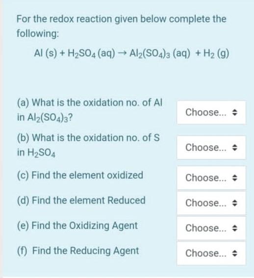 Solved For the redox reaction given below complete the | Chegg.com