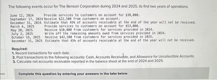Solved The following events occur for The Benson Corporation | Chegg.com