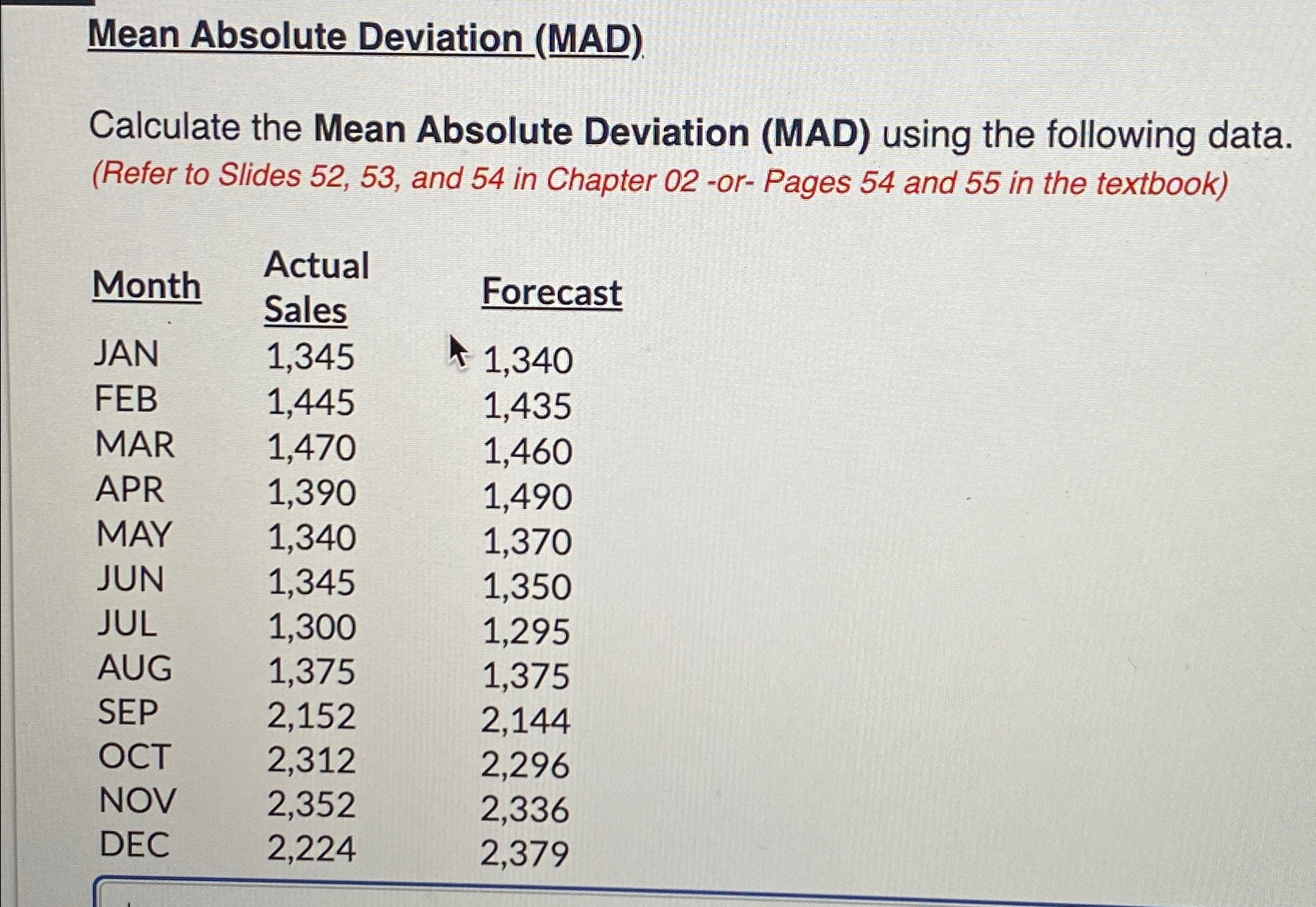 Solved Mean Absolute Deviation (MAD).Calculate the Mean | Chegg.com