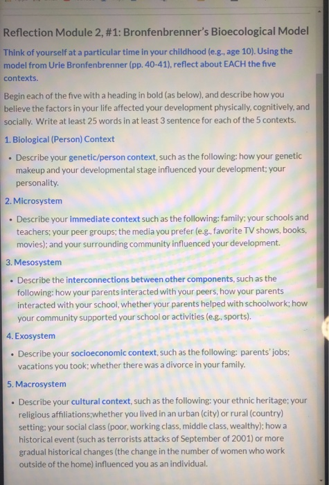 Solved Reflection Module 2, #1: Bronfenbrenner's | Chegg.com