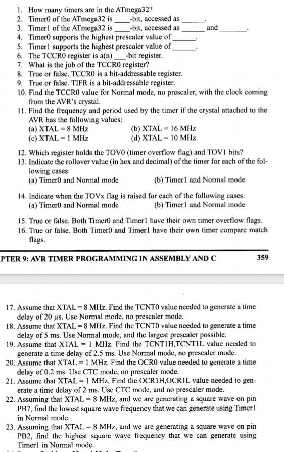 Solved 1. How many timers are in the ATmega32? 2. Timero of | Chegg.com