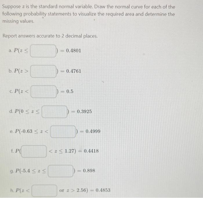 Solved Suppose z is the standard normal variable. Draw the | Chegg.com