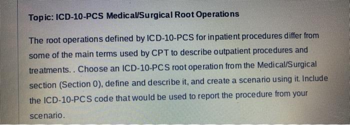 Solved Topic: ICD-10-PCS Medical/Surgical Root Operations | Chegg.com