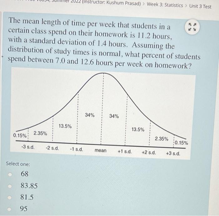 Solved The mean length of time per week that students in a | Chegg.com