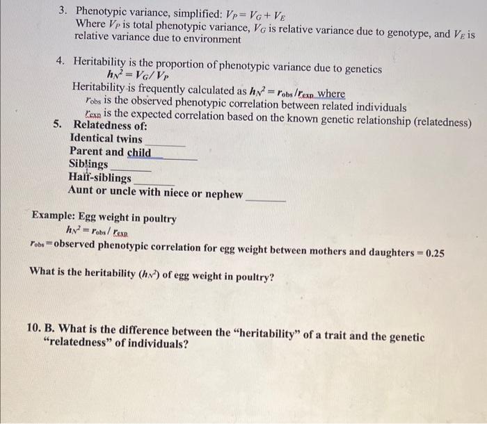 Solved 3. Phenotypic variance, simplified: VP=VG+VE Where VP | Chegg.com