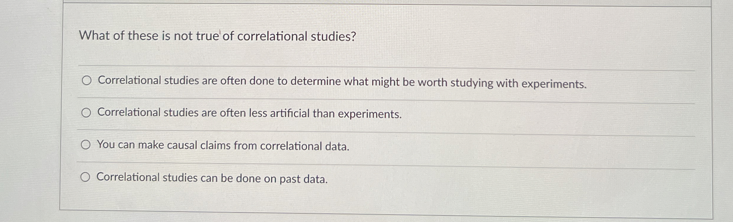 Solved What of these is not true of correlational | Chegg.com