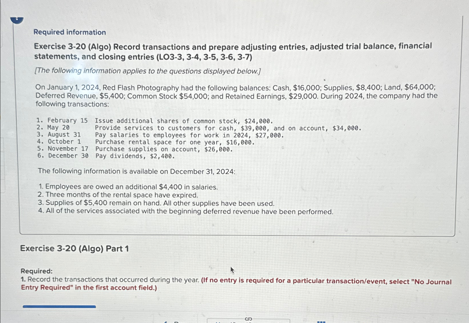Solved Required informationExercise 3-20 (Algo) ﻿Record | Chegg.com