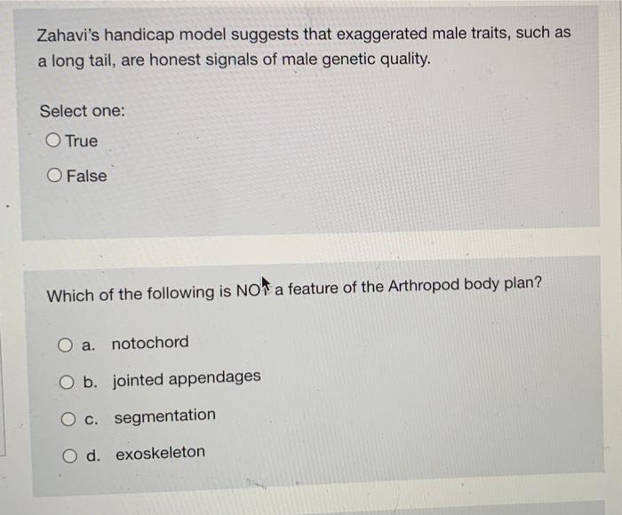 Solved Zahavi's handicap model suggests that exaggerated | Chegg.com