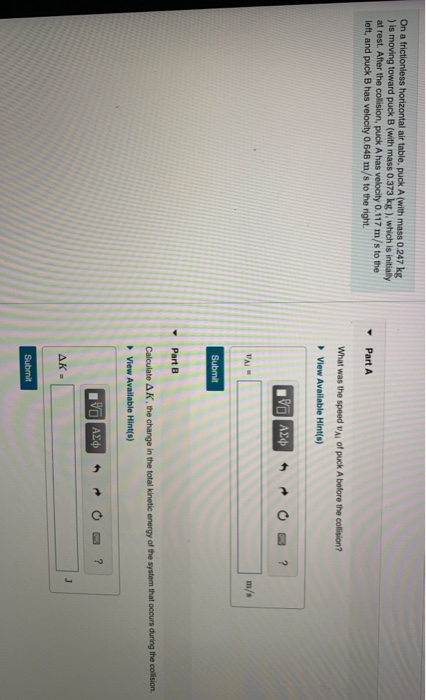 Solved On a frictionless horizontal air table, puck A (with | Chegg.com