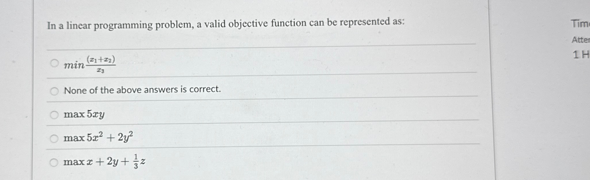 Solved In a linear programming problem, a valid objective | Chegg.com
