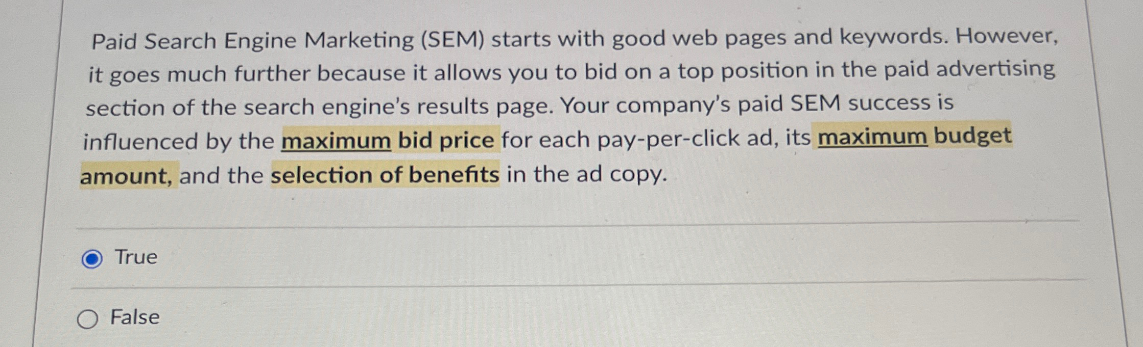 Solved Paid Search Engine Marketing (SEM) ﻿starts with good | Chegg.com
