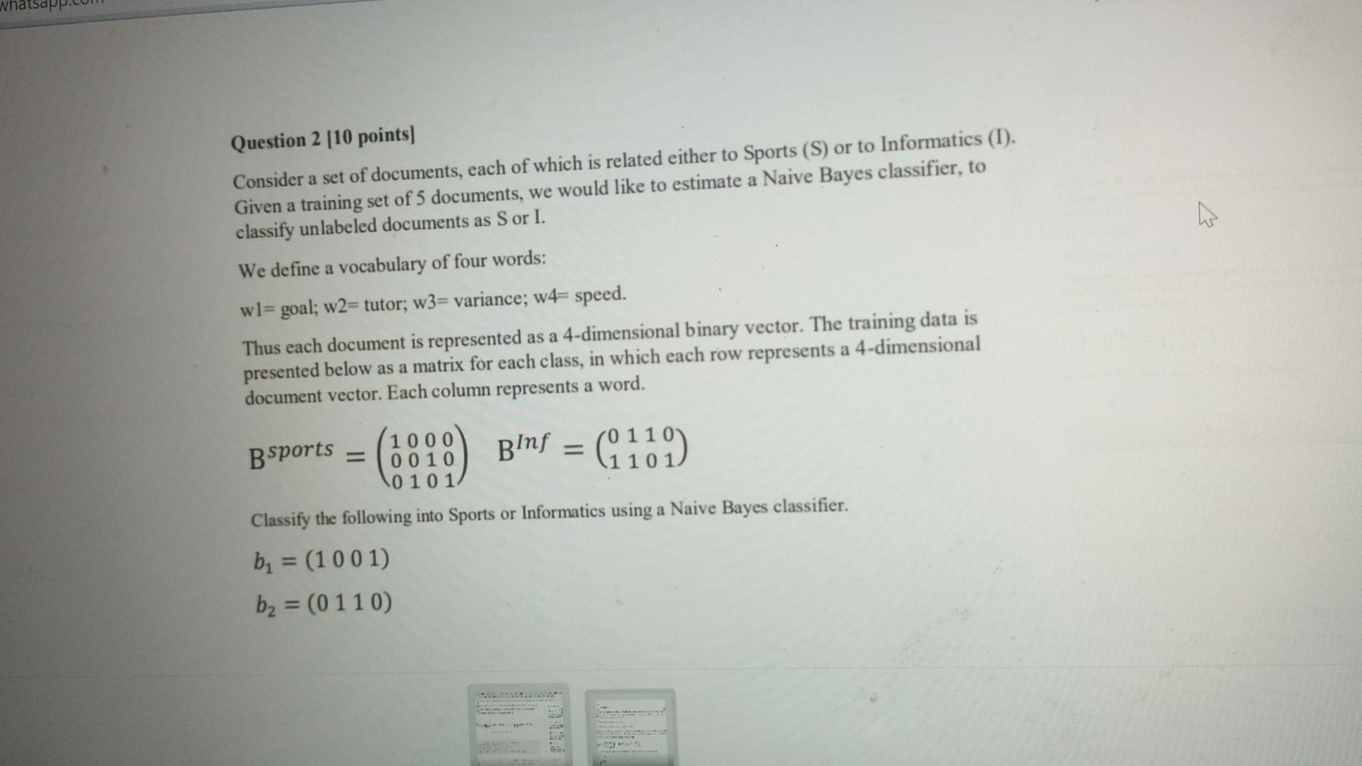 Solved Question 2 [10 points] Consider a set of documents, | Chegg.com