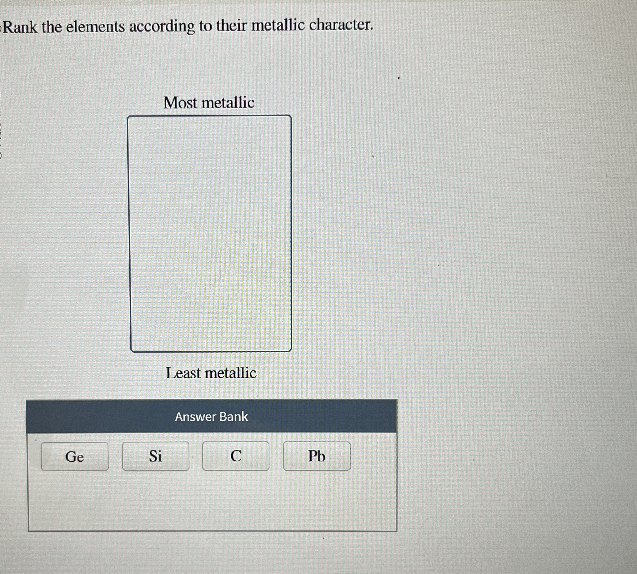 Solved Rank the elements according to their metallic | Chegg.com