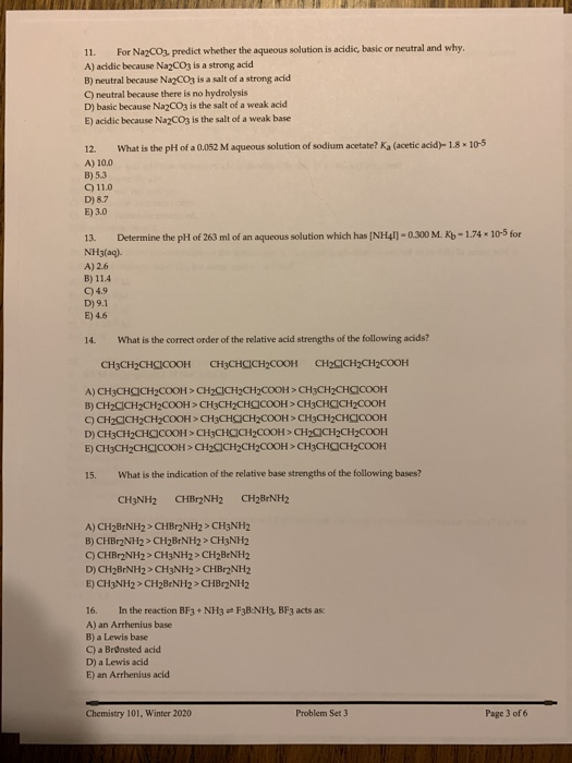 Solved 11. For Na2CO3. predict whether the aqueous solution | Chegg.com