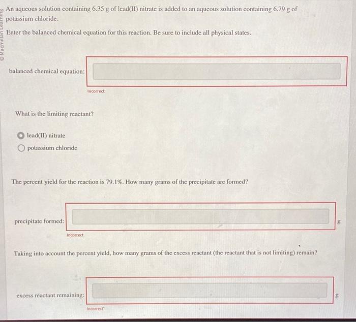 An aqueous solution containing 6.35 g of lead(II) | Chegg.com