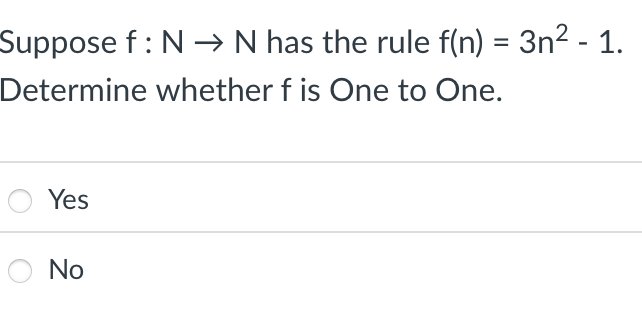 Solved Suppose f:N→N ﻿has the rule f(n)=3n2-1etermine | Chegg.com