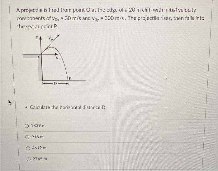 Solved A projectile is fired from point O at the edge of a | Chegg.com