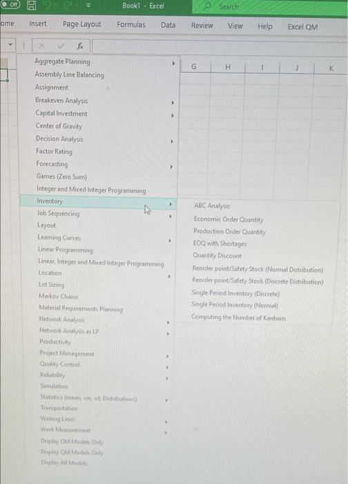 Solved please complete on excel using qm/om and please let | Chegg.com